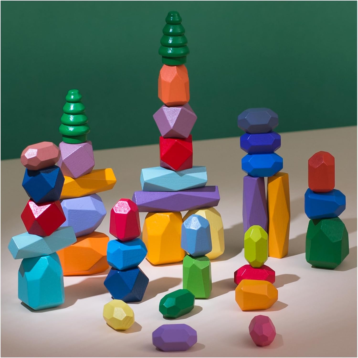 24 PCS Assorted Wooden Sorting Stacking Rocks Stones,Sensory Toddler ...